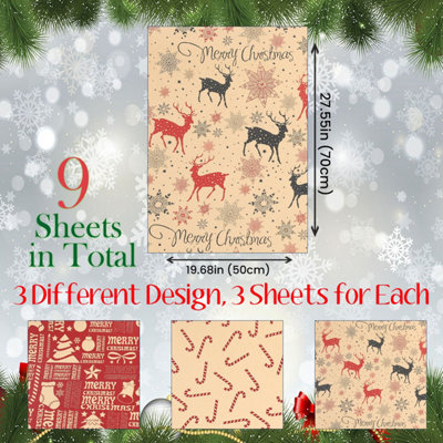 Neel Blue Gift Wrapping Paper, 9 Sheets, Assorted 3 Designs - 100gsm ...