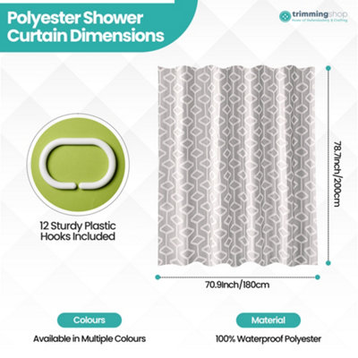 Neel Blue Grey Shower Curtain Polyester Mould & Mildew With 12 Curtain ...
