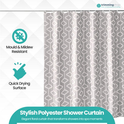 Neel Blue Grey Shower Curtain Polyester Mould & Mildew With 12 Curtain ...