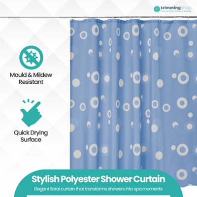 Neel Blue Light Blue Polyester Shower Curtain Mould & Mildew Resistant ...