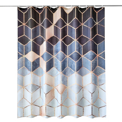 Neel Blue Marble Shower Curtain Mould & Mildew With 12 Curtain Hook ...