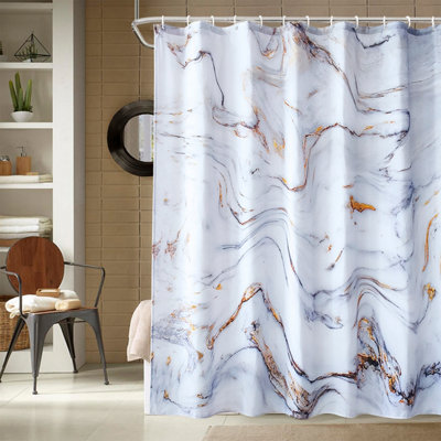Neel Blue Marble Shower Curtain Polyester Fabric Bathroom Curtain With ...