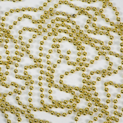 Neel Blue Metallic Bead Chain for Christmas Tree Decoration - Gold - 24ft