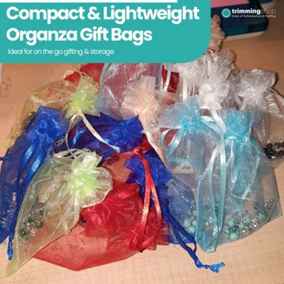 Neel Blue Pack of 100 Organza Bags, 7cm x 9cm Gift Bags Sheer ...