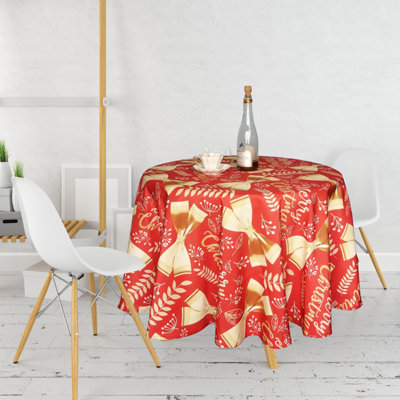 Neel Blue Polyester Xmas Design Round Tablecloth 70