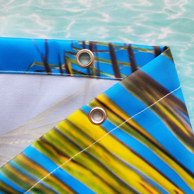 Neel Blue Shower Curtain With Hooks, Bathroom Polyester Curtain 180cm x ...