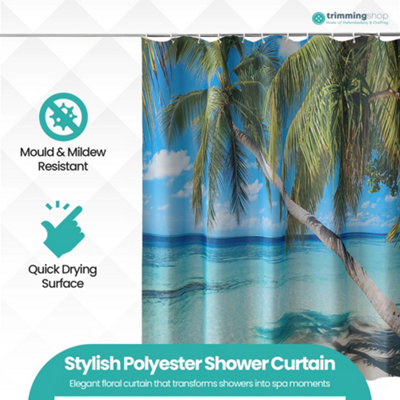 Neel Blue Shower Curtain With Hooks, Bathroom Polyester Curtain 180cm x ...