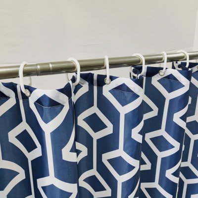 Neel Blue Shower Curtain With Hooks, Navy Blue & Teal, 180cm x 180cm