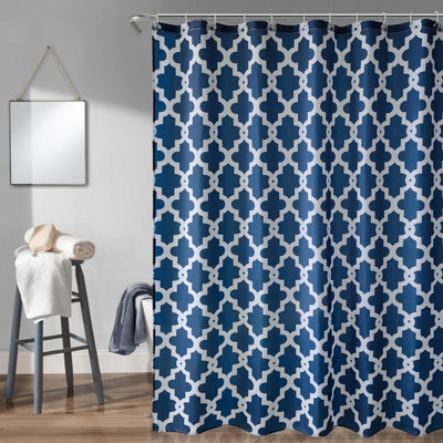 Neel Blue Shower Curtain With Hooks, Waterproof Polyester Fabric, 180cm ...