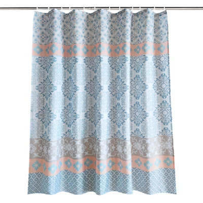 Neel Blue Shower Curtain With Hooks, Waterproof Polyester Fabric, 180cm ...