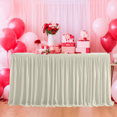 Neel Blue Table Skirt, 21ft Pleated Polyester Table Skirts, Ivory