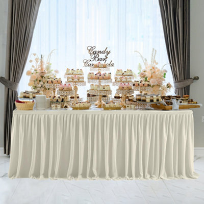 Neel Blue Table Skirt, 21ft Pleated Polyester Table Skirts, Ivory