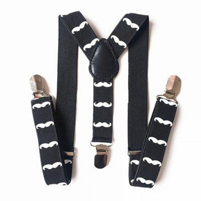 Neel Blue Y Shape Elastic Braces, Metal Clips Suspender, White Moustache