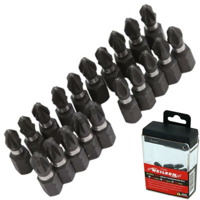 Neilsen 20pc Impact Bit Set Drill Driver Screwdriver Bits 25mm Pozi ...