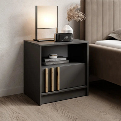 NELLY BEDSIDE TABLE 51CM GRAPHITE - SLEEK MODERN BEDSIDE TABLE WITH ...
