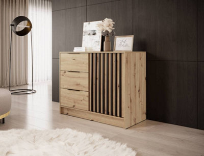 Nelly Contemporary Oak Effect Sideboard 3 Drawers 1 Door 1 Shelf Lamela ...