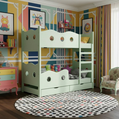NEMO 180 Bunk Bed for 2 MDF with Wooden Legs Slatted Bases Mattresses ...