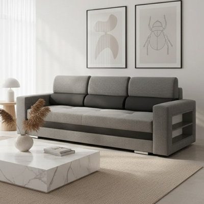NEMO Sofa with Sleeping Function Storage Container and Shelf Light Grey ...