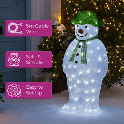 Neo 100 White LED Snowman Figure 55cm Light Up Lights Static Acrylic ...