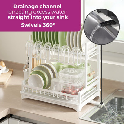 Neo 2 Tier Large Dish Drying Rack with Drip Tray Detachable Drainage ...