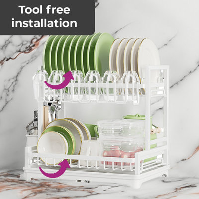 Neo 2 Tier Large Dish Drying Rack with Drip Tray Detachable Drainage ...