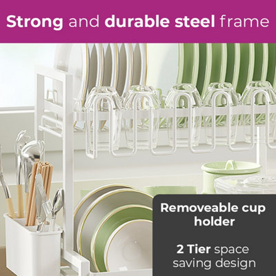 Neo 2 Tier Large Dish Drying Rack with Drip Tray Detachable Drainage ...