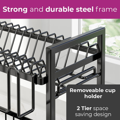 Neo 2 Tier Large Dish Drying Rack with Drip Tray Detachable Drainage ...