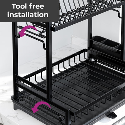 Neo 2 Tier Large Dish Drying Rack with Drip Tray Detachable Drainage ...