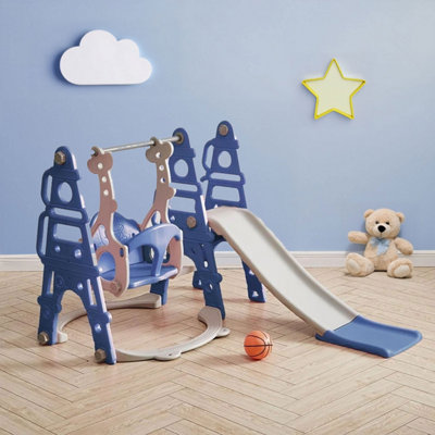 Neo 4-in-1 Blue Kids Playset Toddler Slide, Swing, Stairs and Hoop