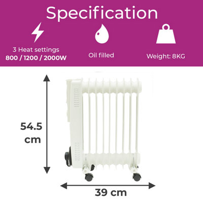Neo 9 Fin 2000W White Electric Oil Filled Radiator Heater