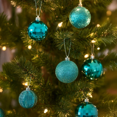 Neo Brilliant Blue 36PCS Christmas Tree Ornaments Set Baubles Glitter ...