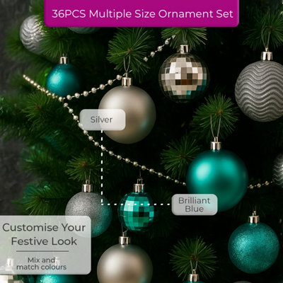 Neo Brilliant Blue 36PCS Christmas Tree Ornaments Set Baubles Glitter ...