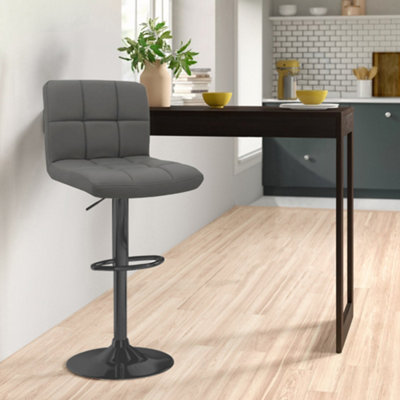 Neo Dark Grey Faux Leather Bar Stool with Matt Black Leg