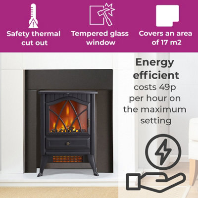 Neo Electric Fire Heater Realistic Flame Effect - Black