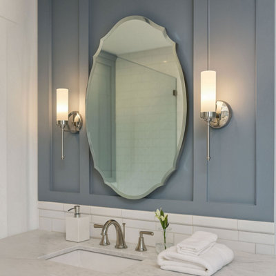 Neo Ellipse Frameless Wall Mirror 60x40cm Frameless Bevelled Edge for ...