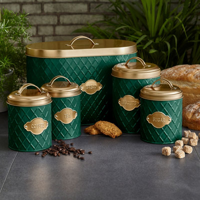 Neo Emerald Green Embossed 5 Piece Kitchen Canister Set | DIY at B&Q