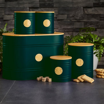 Neo Emerald Green Scandi 5 Piece Kitchen Canister Set | DIY at B&Q