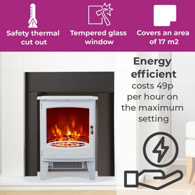 Neo Glass Window Electric Fire With Flame Effect - White