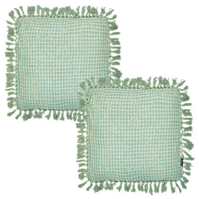 Neo Mint Tassel Decorative Throw Scatter Cushion - 45 x 45cm - Pack of ...