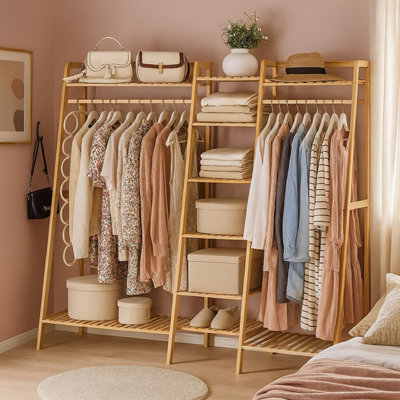 Neo Natural Bamboo Freestanding Open Clothes Rail & Shelves