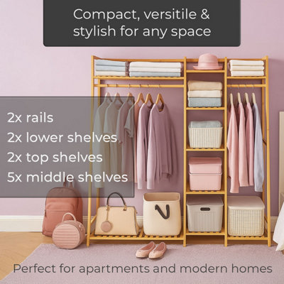Neo Natural Bamboo Freestanding Open Clothes Rail & Shelves