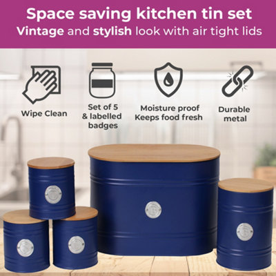 Neo Navy Blue Scandi 5 Piece Kitchen Canister Set