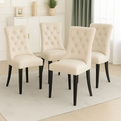 Neo Studded Natural Velvet Dining Chairs with Ring Knocker Detail x4