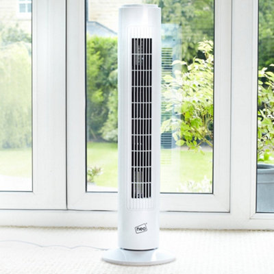 Neo White 29 inch 3 Speed Oscillating Free Standing Tower Fan | DIY at B&Q