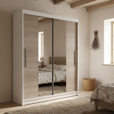 Neomi 01 120 cm Sliding Door Wardrobe with Mirror Body White Front Sonoma