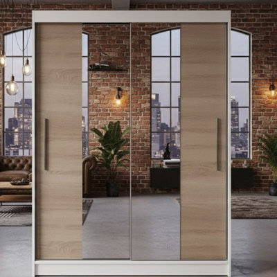 Neomi 01 120 cm Sliding Door Wardrobe with Mirror Body White Front Sonoma