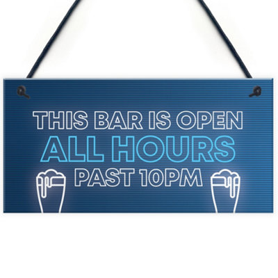 Neon Effect Bar Sign OPEN ALL HOURS Funny Home Bar Garden Pub Sign ...