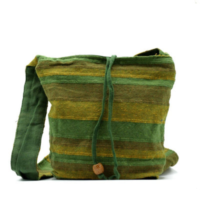 Nepal Sling Bag - Summer Beach Blues - Vibrant Green & Yellow Stripes