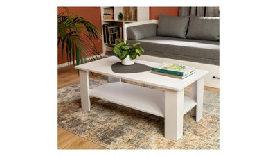 Nepo Plus White 115x56 Coffee Table with Shelf - Rectangular Modern ...