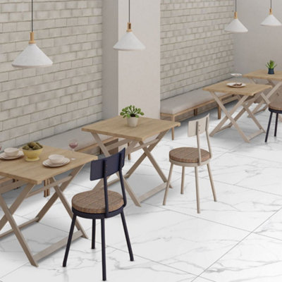 Neptune Marble White Matt Porcelain Tile 60 x 120cm | DIY at B&Q
